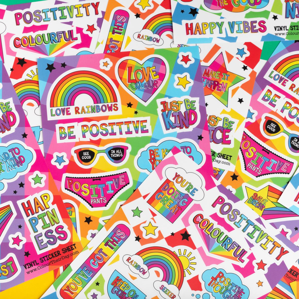 Colourful Positivity A5 Vinyl Sticker Sheet | Colour Their Day